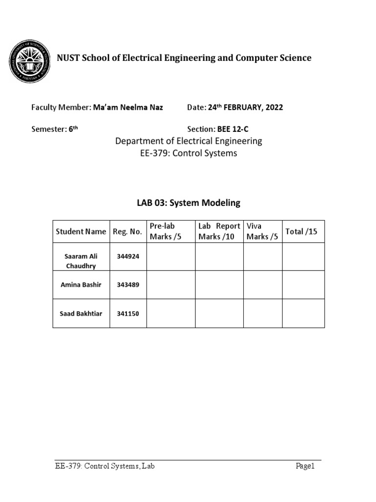 LCS Lab 3 | PDF | Equations | Dynamical System