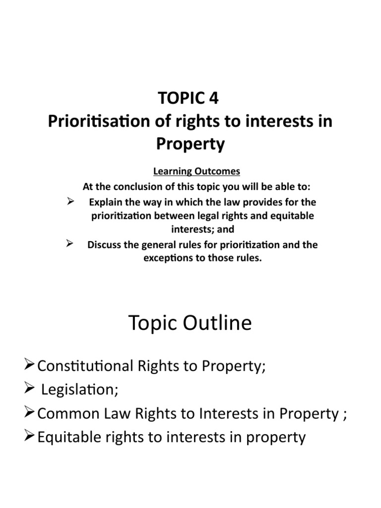 LW300 Topic 4 Prioritisation of Rights | PDF | Mortgage Law | Ethical ...