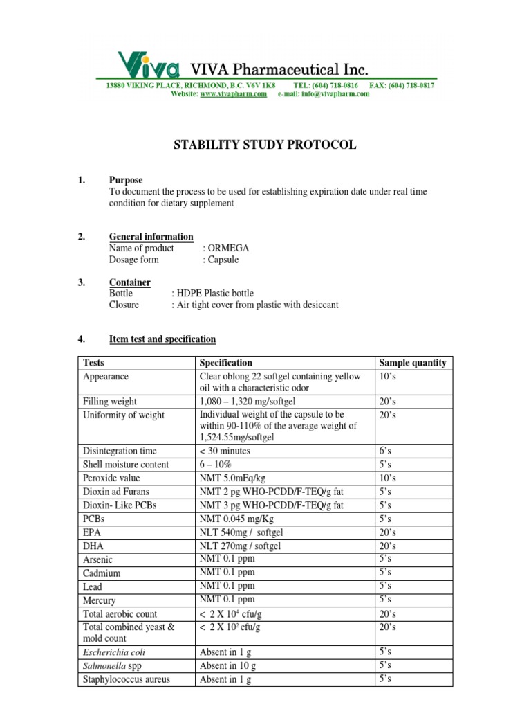 Stability Protocol for ORMEGA Supplements | PDF