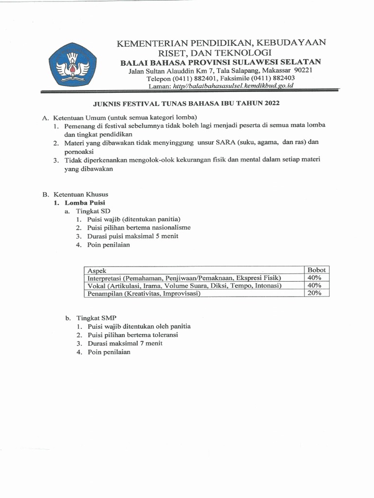 Juknis FTBI 2022 | PDF