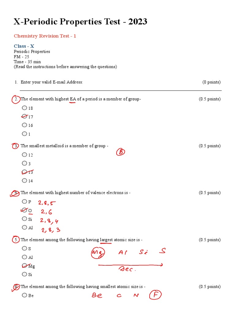 Class 10 Chemistry Quiz | PDF | Nature | Periodic Table