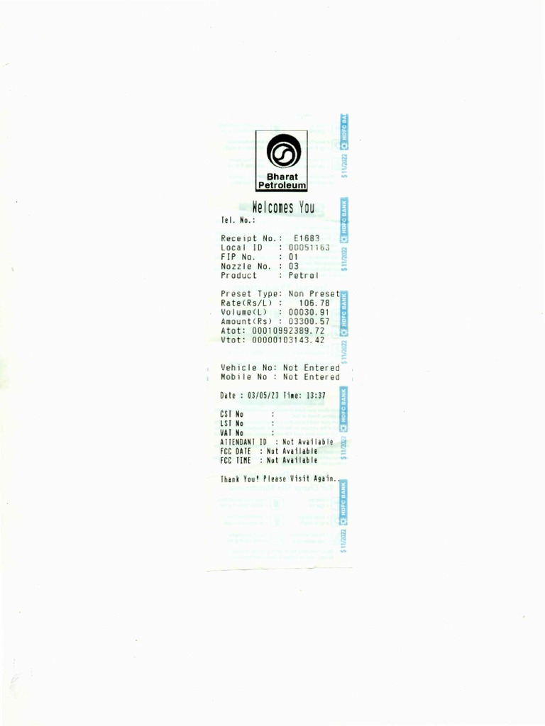 Petrol Receipt No E1683 03 May 2023 | PDF