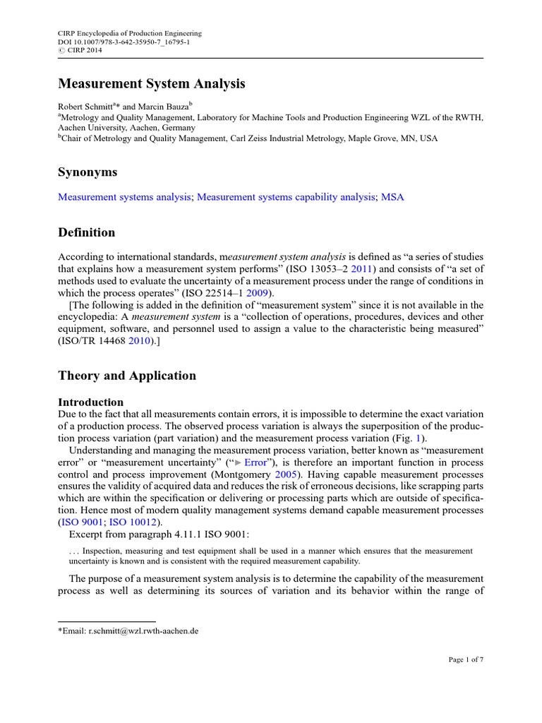 MeasurementSystemAnalysis | PDF | Accuracy And Precision | Measurement