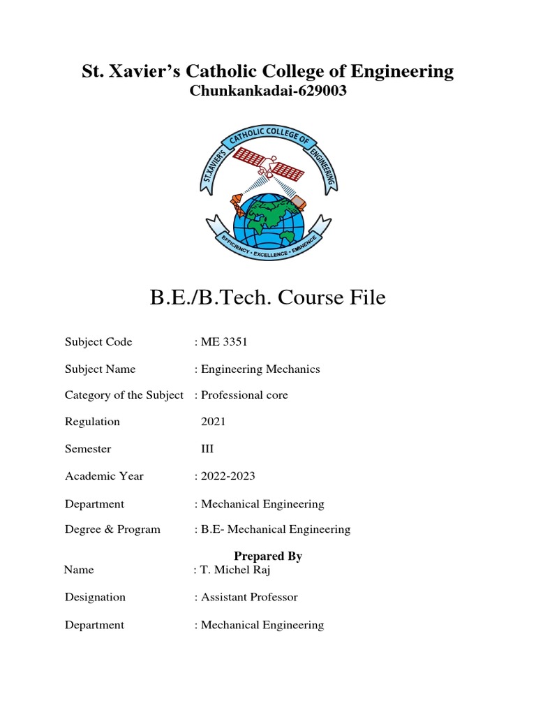 B.E./B.Tech. Course File: St. Xavier's Catholic College of Engineering | PDF | Rotation Around A ...