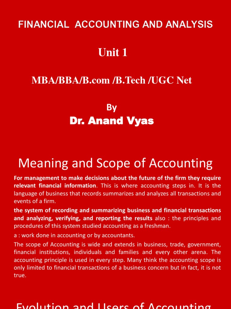 Unit 1 Accounts - MBA | PDF | Accounting | Debits And Credits