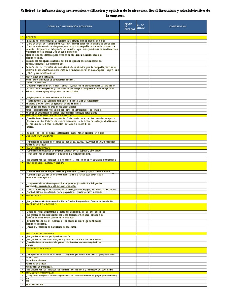 Check List de Informacion Solicitada | Descargar gratis PDF | Impuesto ...