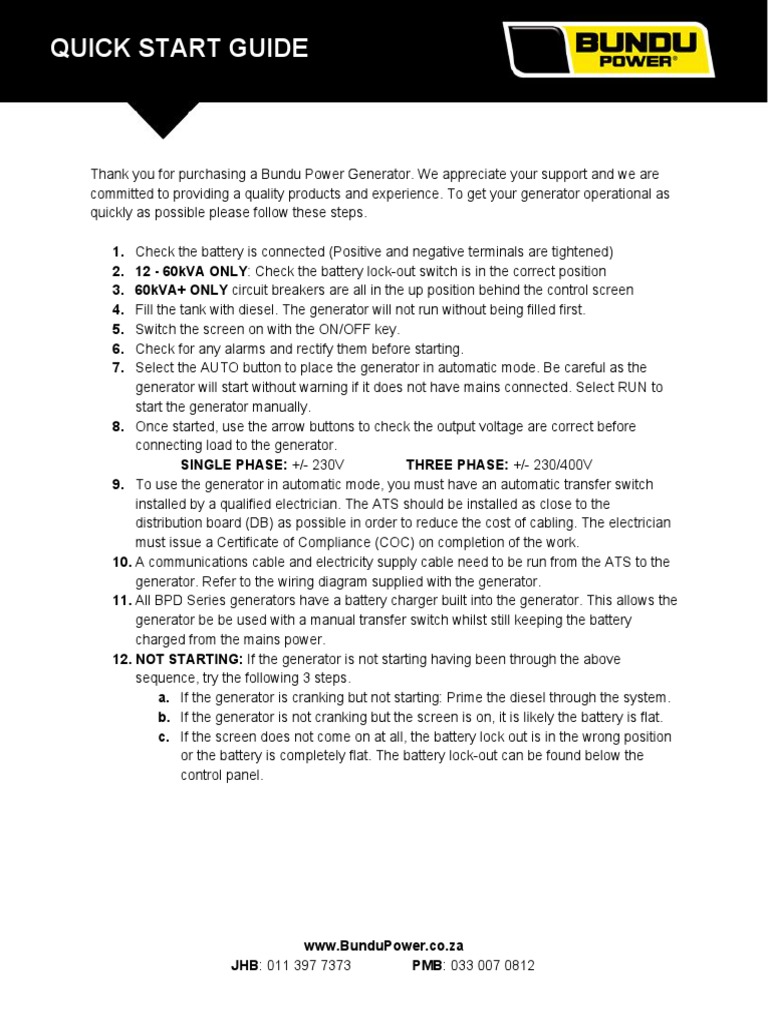 Generator Quick Start Guide | PDF