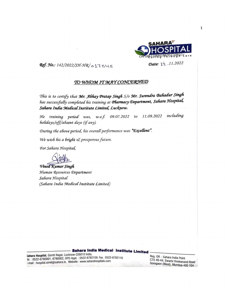 Project Report of Sahara Hospital Pharmacy | PDF