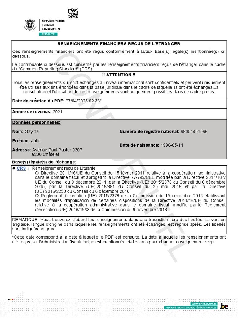 Renseignements CRS 2021 de Lituanie | PDF | Union européenne