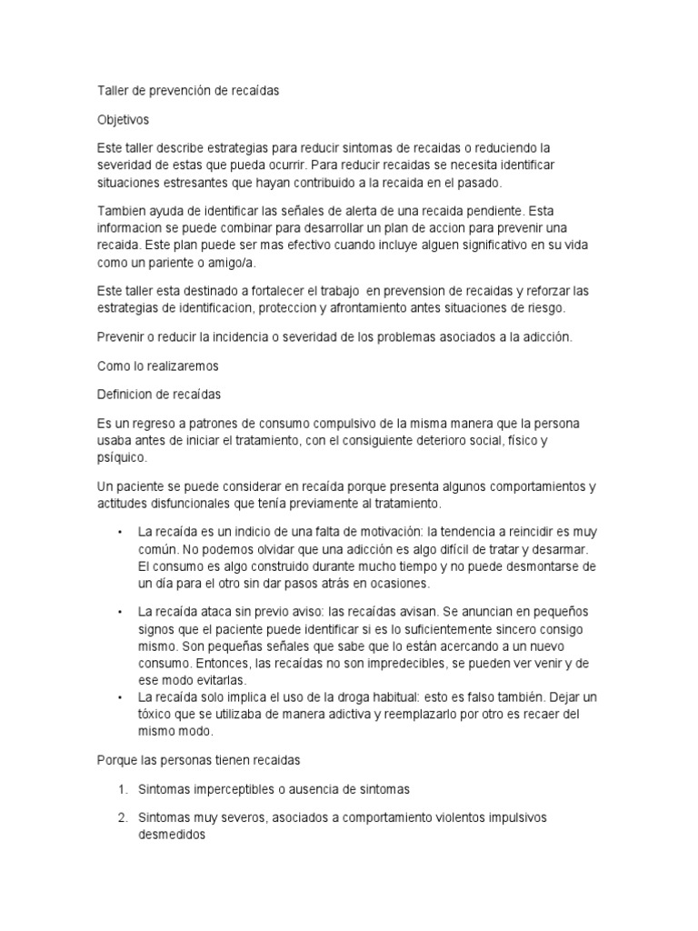 Taller de Prevencion de Recaidas | PDF | La dependencia de sustancias ...