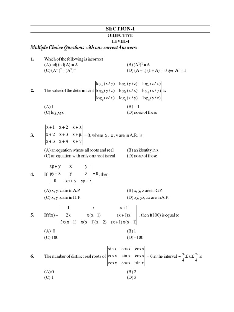 Matrices and Determinants-03-Exercise | Download Free PDF | Matrix (Mathematics) | Functional ...