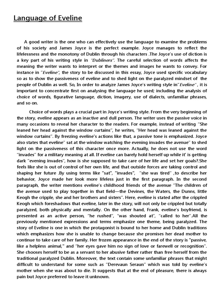 Language of Eveline LITERATURE | PDF | James Joyce | Narration
