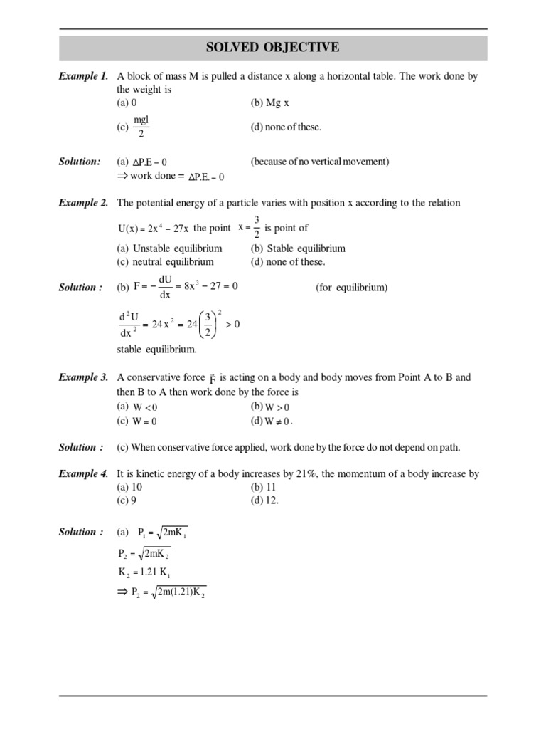 WORK POWER ENERGY-02 - Objective Solved | PDF | Force | Motion (Physics)