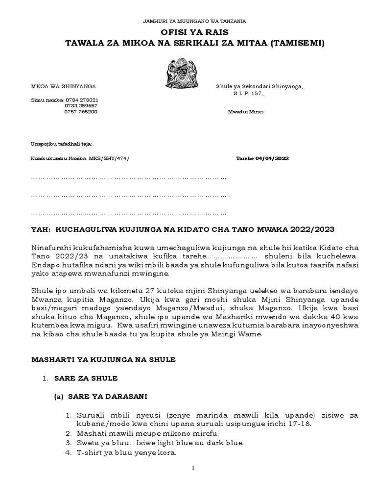 Ofisi Ya Rais Tawala Za Mikoa Na Serikali Za Mitaa (Tamisemi) | PDF