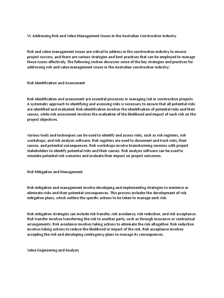 Key Risks For Australian Construction Projects Pdf Risk Risk