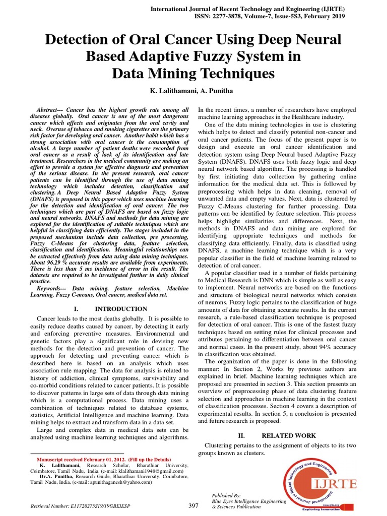 Detection Of Oral Cancer Using Deep Neural Based Adaptive Fuzzy System In Data Mining Techniques
