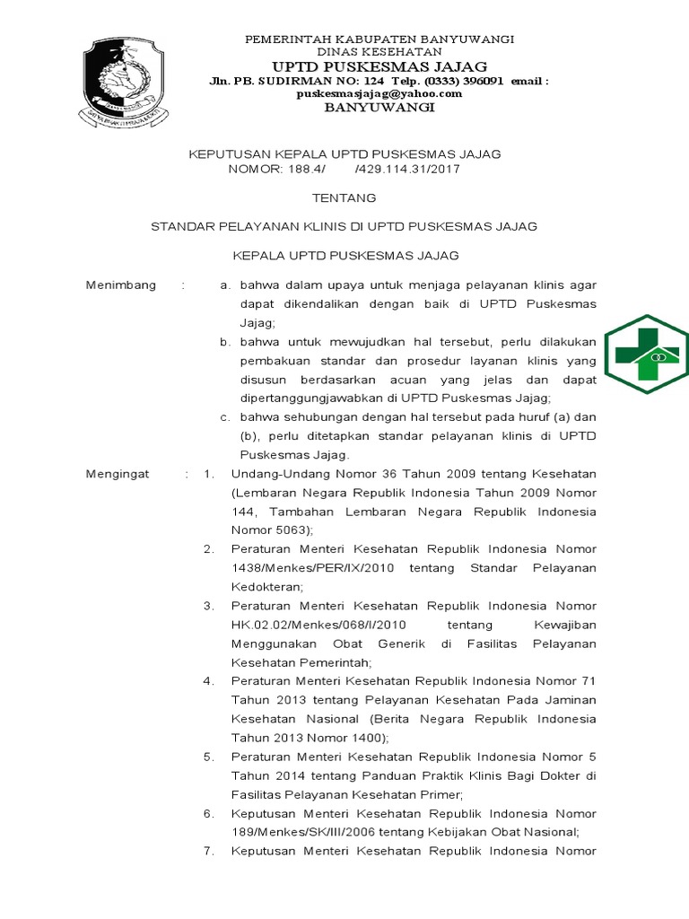 SK TTG Standar Layanan Klinis | PDF