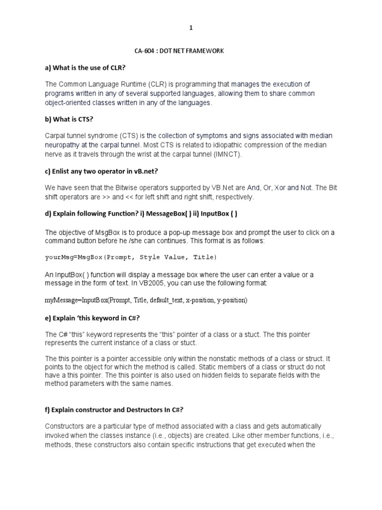 Dotnet Framework Q&A SEM VI 2022-2023 | PDF | Method (Computer Programming) | C Sharp ...