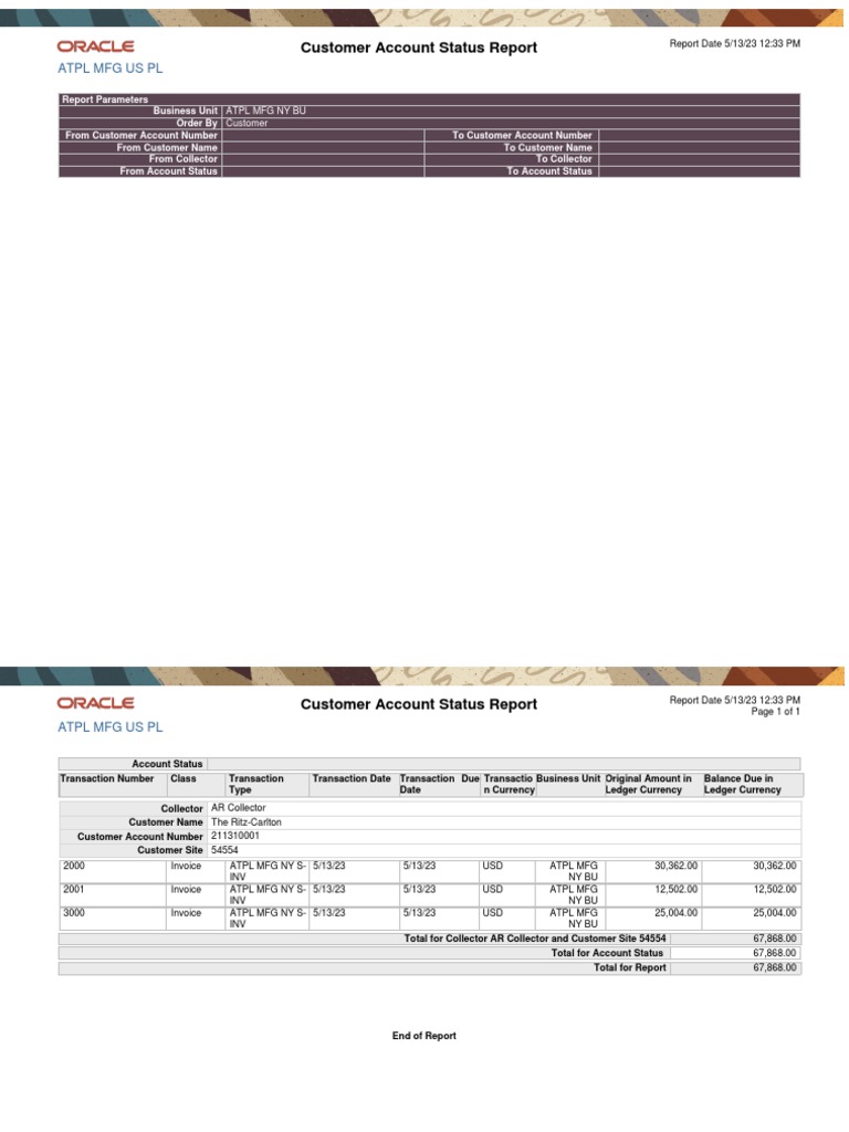Customer Account Status Report: Atpl MFG Us PL | PDF | Accounting ...