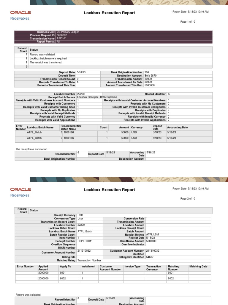 Lockbox Execution Report Summary | PDF | Receipt | Deposit Account