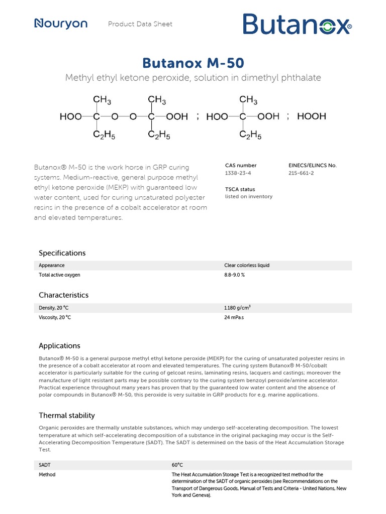 Pds Butanox M 50 Thermoset Nuryon | PDF | Chemistry | Chemical Substances
