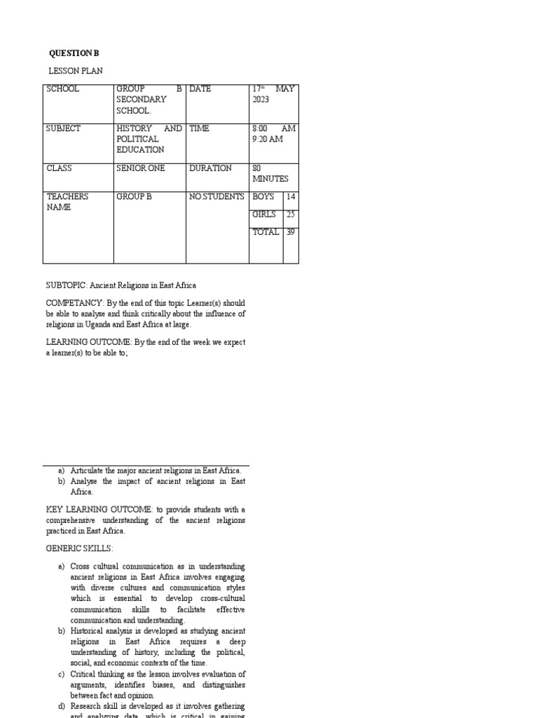 How The New Competency Based Curriculum in Uganda Lesson Plan Is Made ...