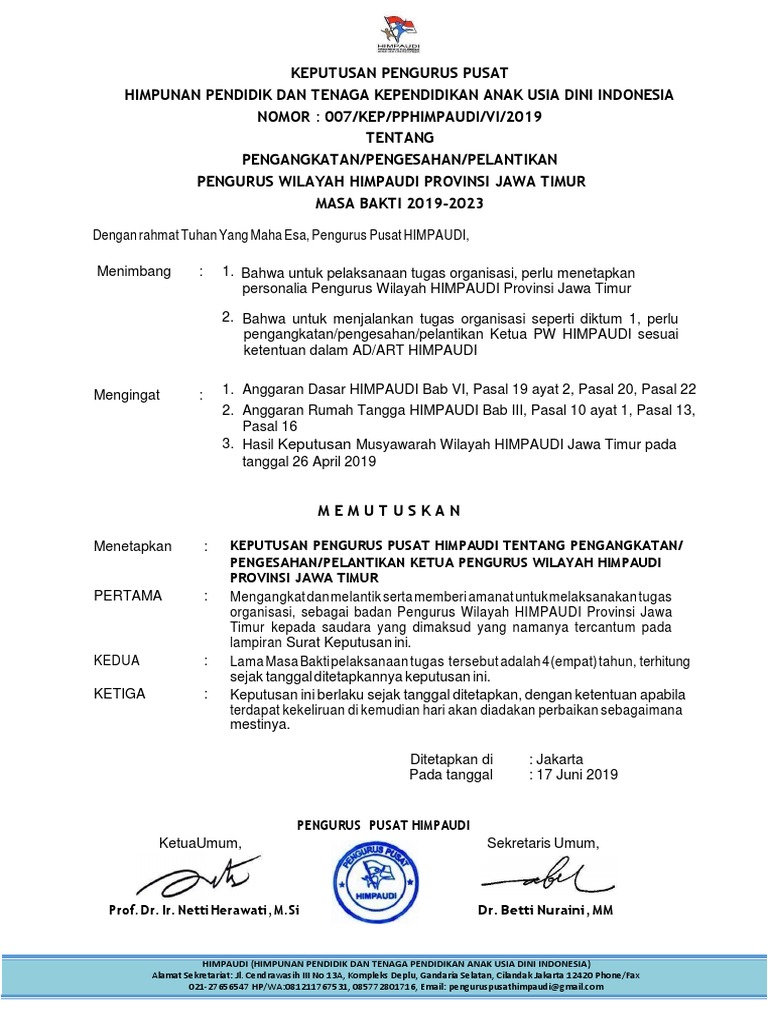 Pelantikan Pengurus HIMPAUDI Jatim 2019 | PDF