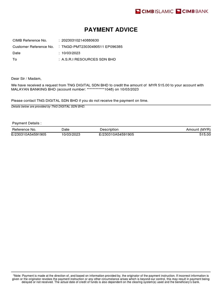 CIMB Transfer - Advice 202303101751272 | PDF