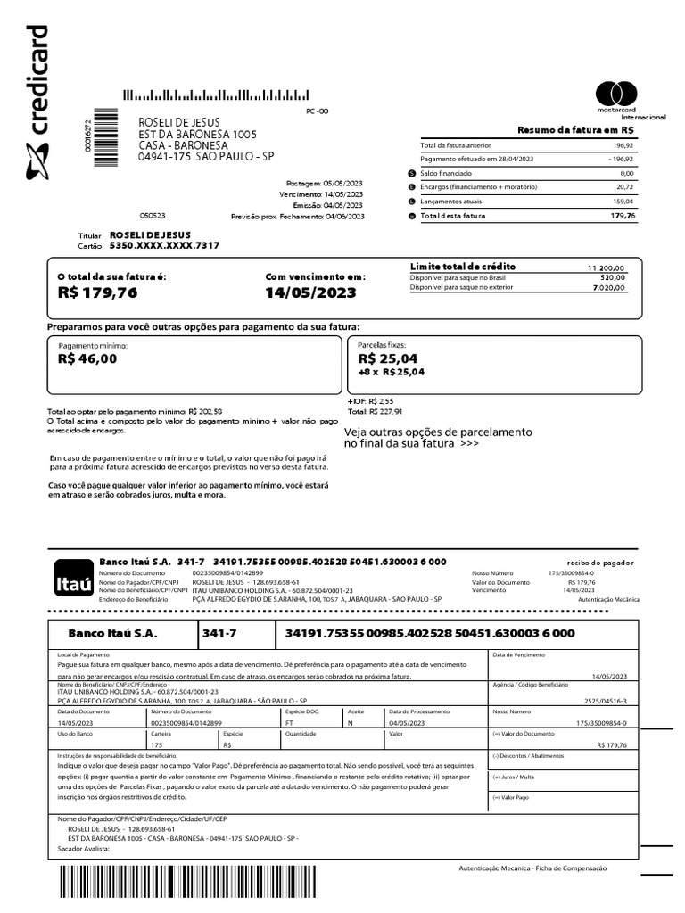 Credicare Ded - 7317 - Fatura - 2023-05 | PDF | Finanças e ...