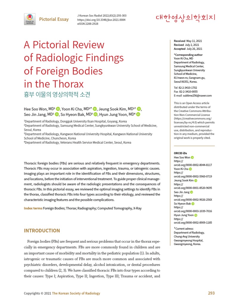 A Pictorial Review of Radiologic Findings of Foreign Bodies in The ...