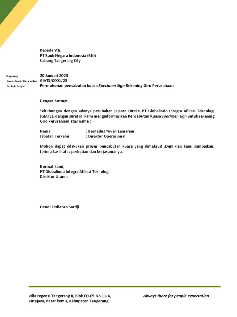 GIATS-0001-23-Surat Eksternal - Pencabutan Kuasa Rekening Giro | PDF