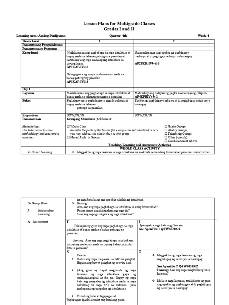 Lesson Plans For Multigrade Classes Grades I and II | PDF