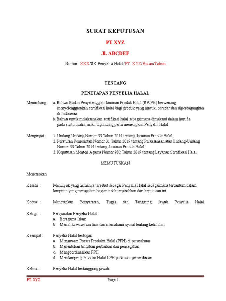 Template SK Penyelia Halal | PDF