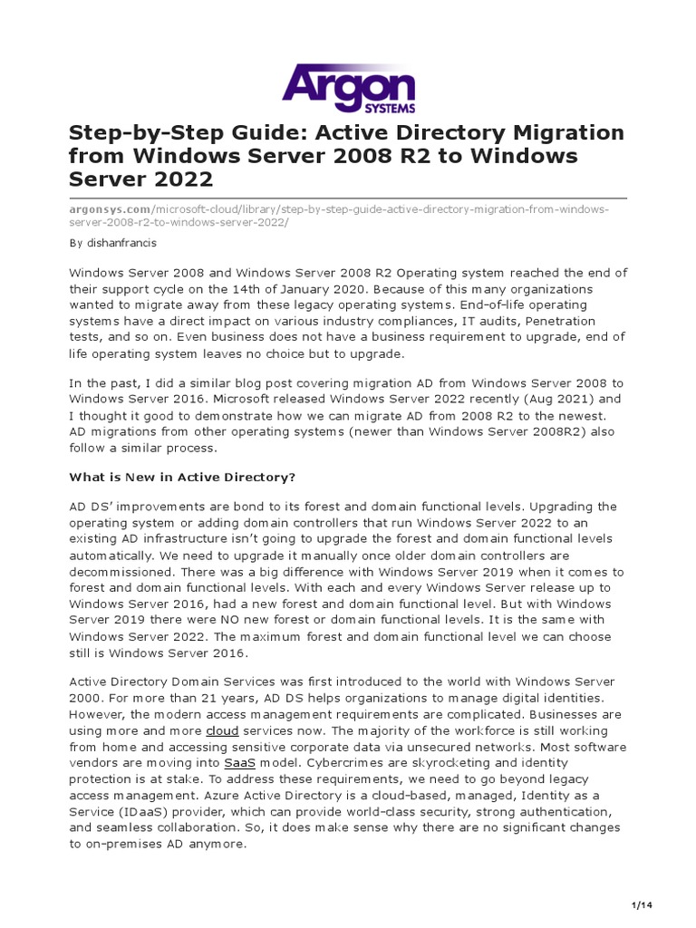 AD Migration: 2008 R2 to 2022 Guide | PDF | Active Directory ...
