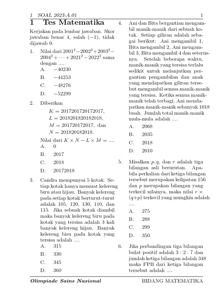 Soal Matematika Olimpiade 2023 | PDF