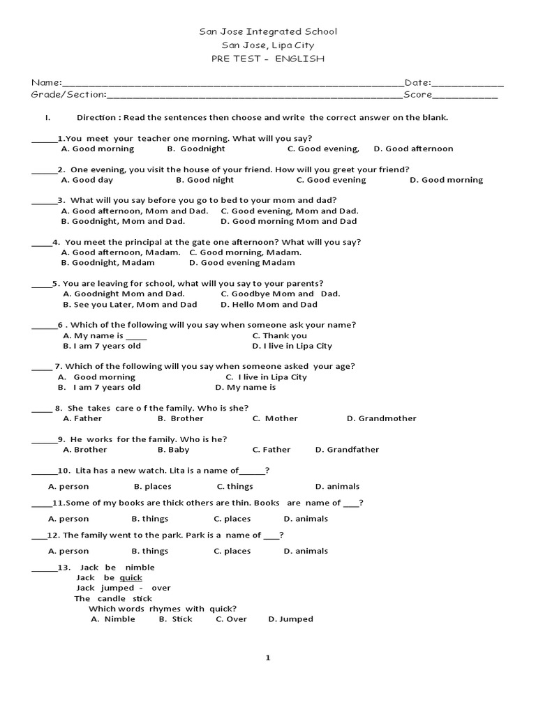 Pre Test English | PDF