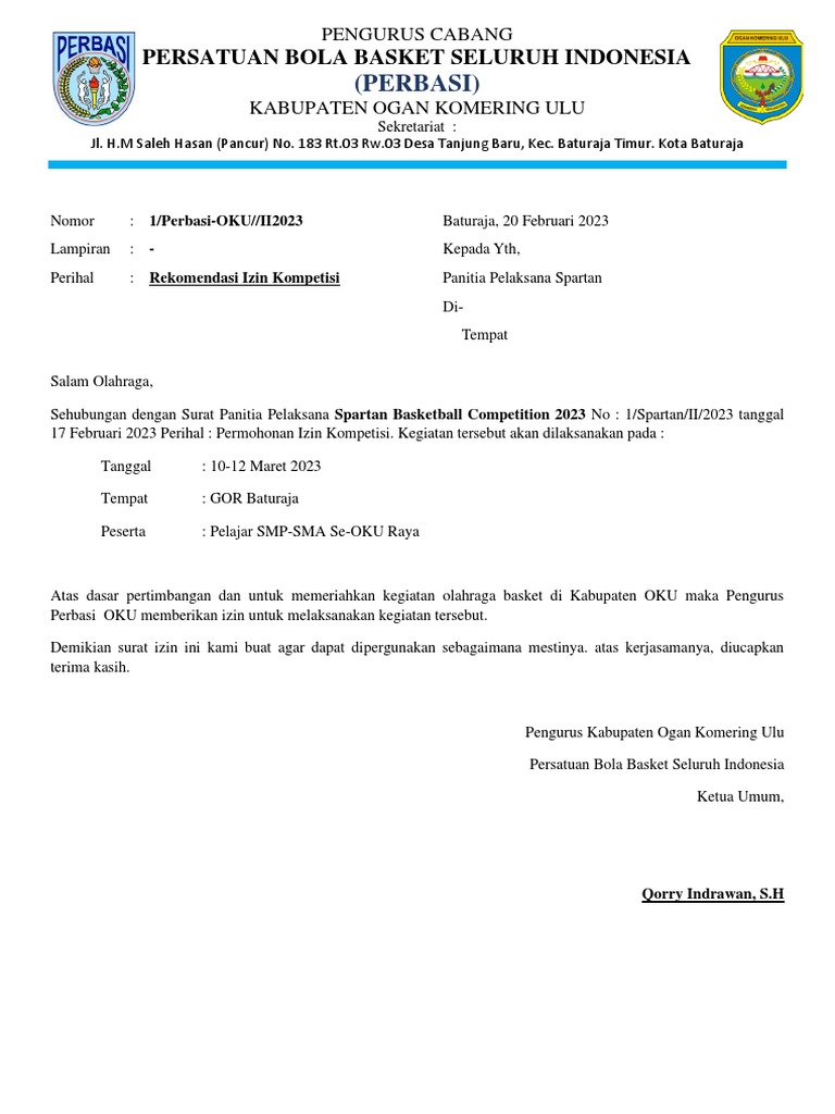 PERBASI-Surat Rekomendasi Kompetisi | PDF