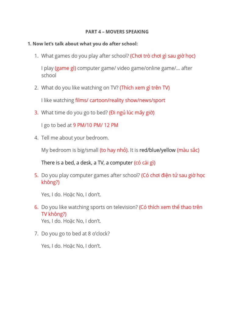 Part 4 - Movers Speaking | PDF | Food And Drink