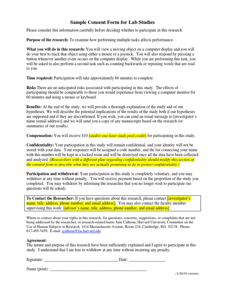 Sample Lab Study Consent Form | PDF