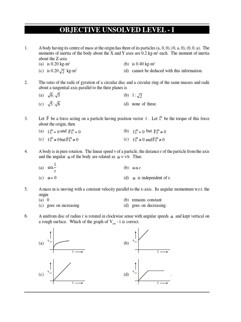 Rotational Dynamics - 04-Objective UnSolved | Download Free PDF | Rotation Around A Fixed Axis ...