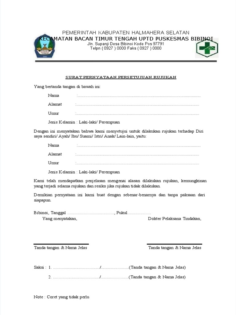 PDF Contoh Form Persetujuan Rujukan Puskesmas | PDF