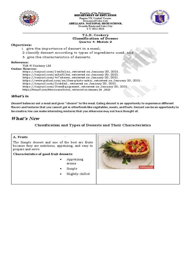 Classification of Desserts in Cookery | PDF