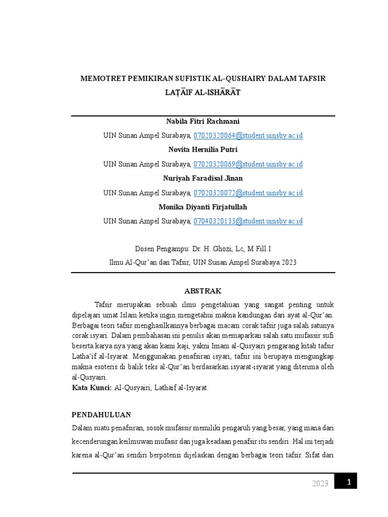 Kel5 - Tafsir Latha'if Al-Isyarat (Al-Qusyairi) - Fix | PDF