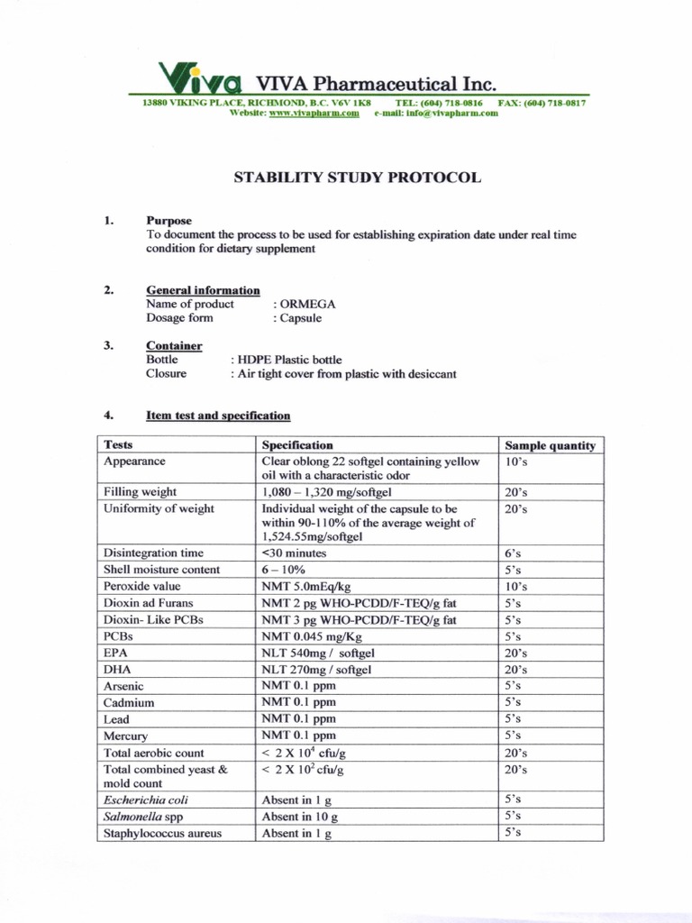 Stability Study Protocol Ormega | PDF