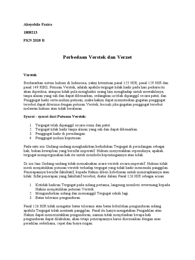 Perbedaan Verstek Dan Verzet | PDF | Ilmu Sosial