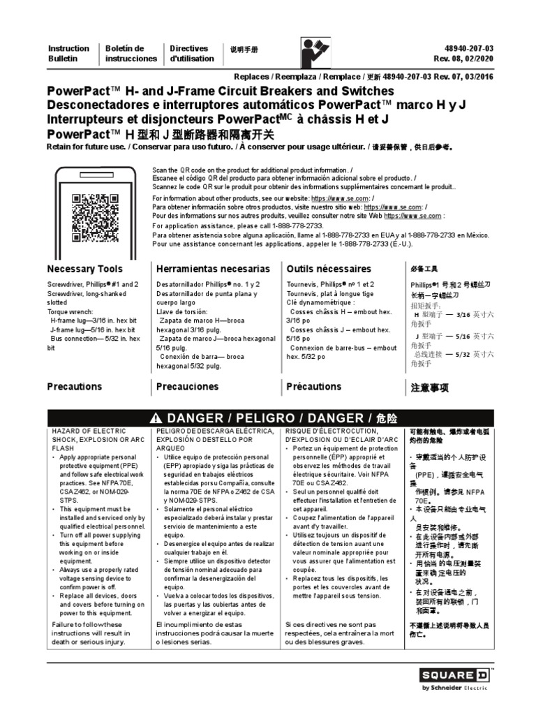 Squre D Powerpact H Frame Circuit Breakers Instruction Manual | PDF ...