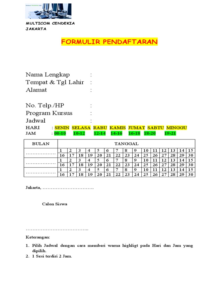 Formulir-Pendaftaran Multicom | PDF