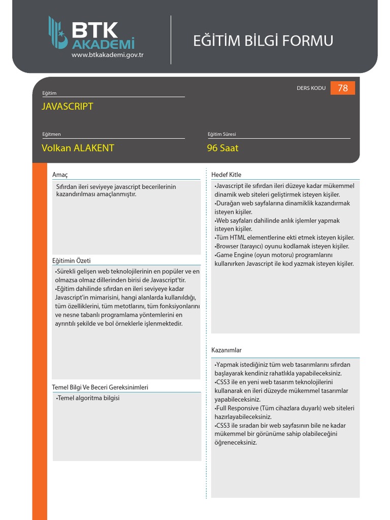 JAVASCRIPT Egitim Bilgi Formu | PDF