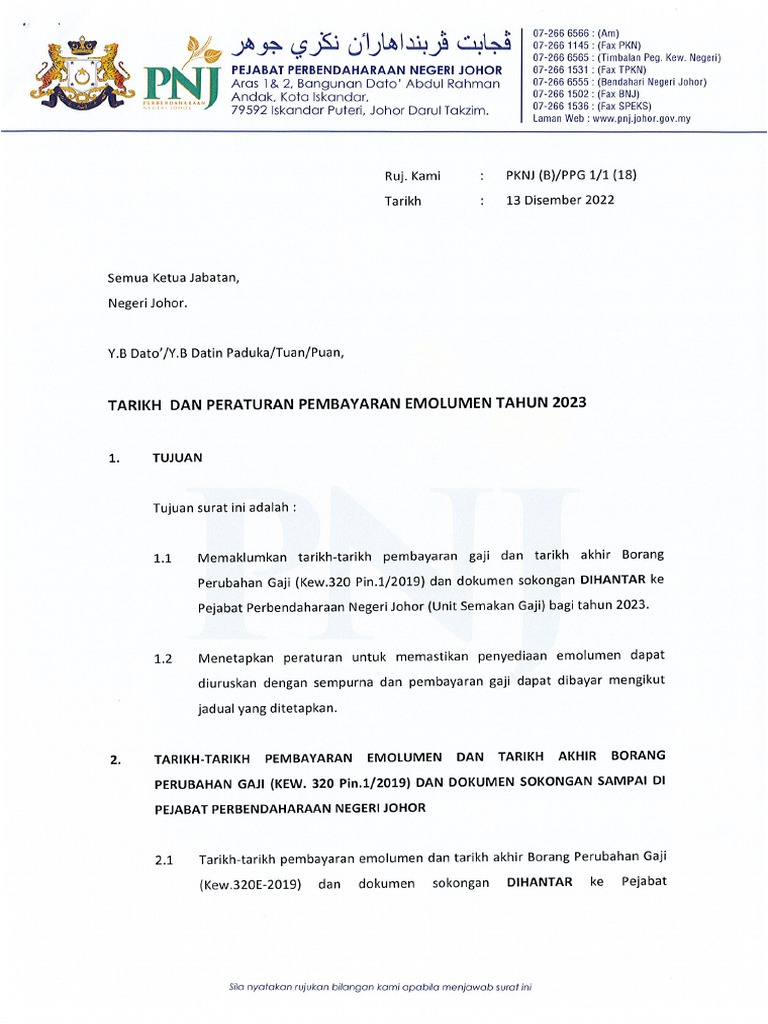 Tarikh Pembayaran Emolumen 2023-15122022112845 | PDF