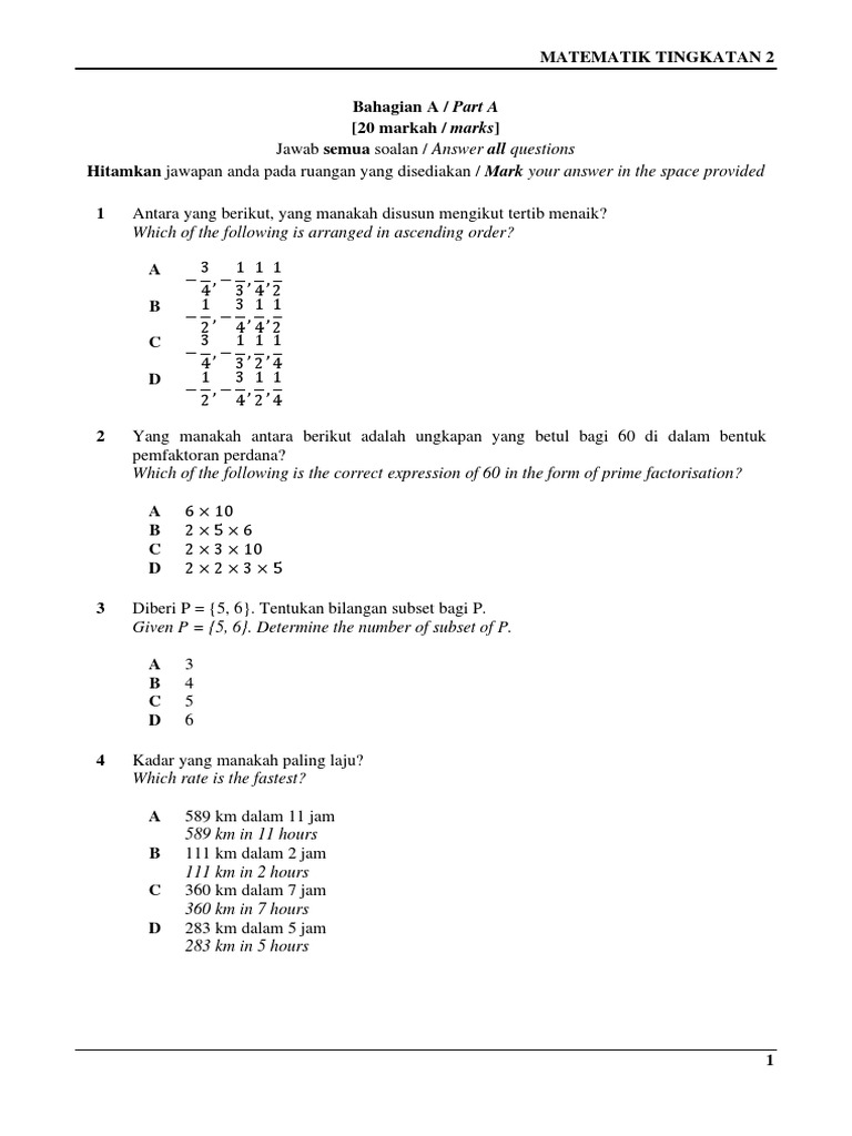 Soalan PAT MT Ting 2-2021 | PDF